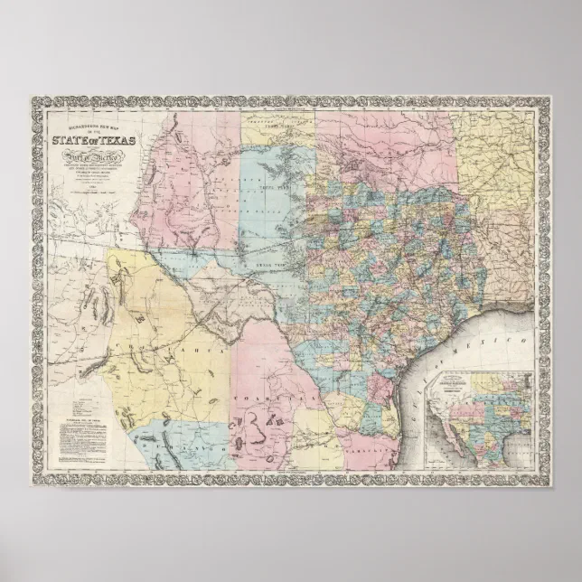 Richardson's New Map Of The State Of Texas Poster | Zazzle
