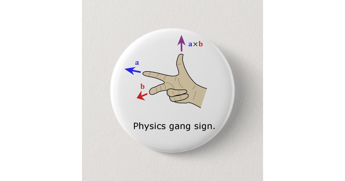 Right hand rule cross product Physics gang sign 6 Cm Round Badge | Zazzle
