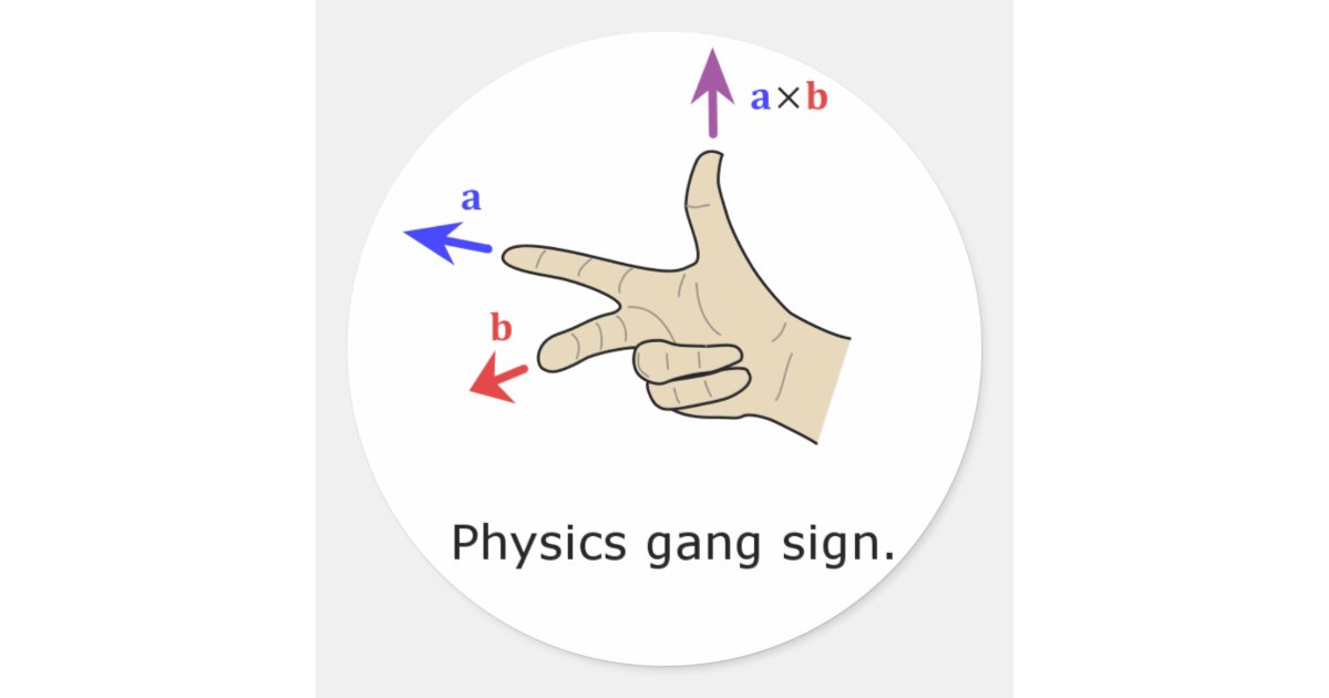 Right hand rule cross product Physics gang sign Classic Round Sticker ...