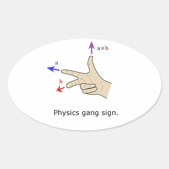 Right hand rule cross product Physics gang sign Oval Sticker | Zazzle