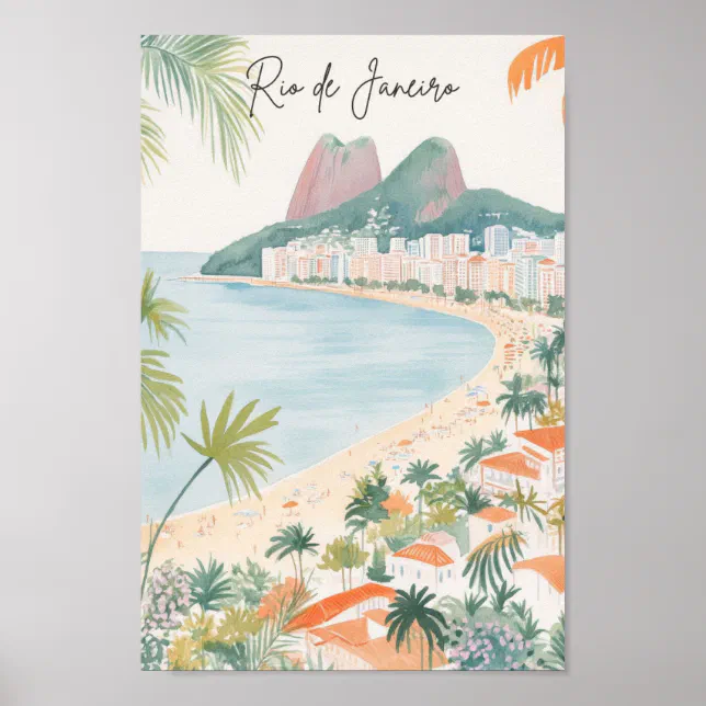 Rio de Janeiro Brazil Gouache Illustration Travel Poster | Zazzle