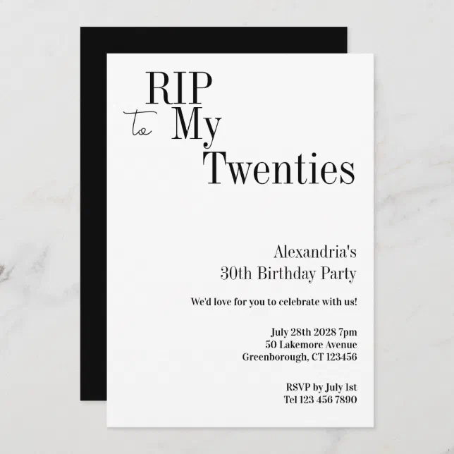 RIP 20s 30th Birthday Minimal Party Invitation | Zazzle