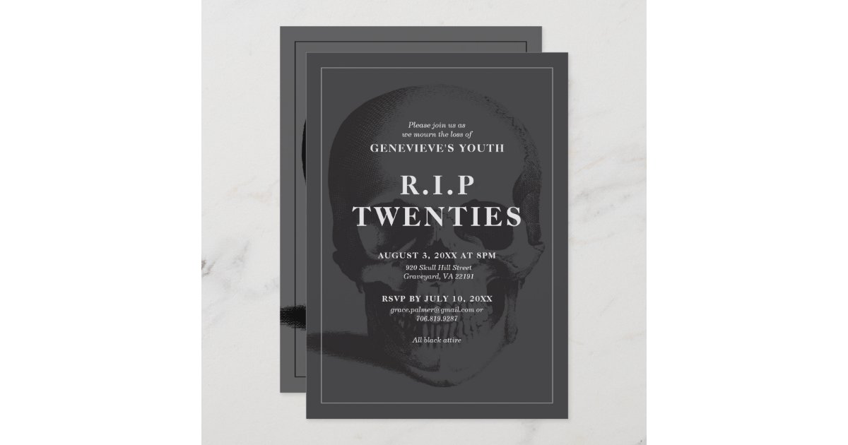 RIP 20's RIP Twenties RIP Youth Death Party Invitation | Zazzle