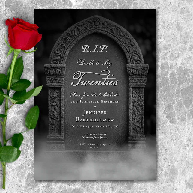RIP Death to My 20s Grave Birthday Invitation | Zazzle