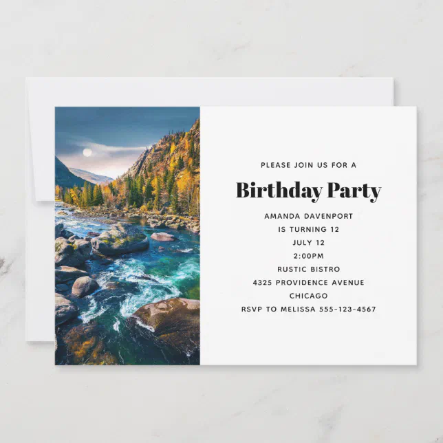 River and Mountains Scenic Photo Birthday Invitation | Zazzle