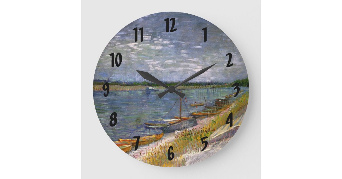 River with Rowing Boats by Vincent van Gogh Large Clock | Zazzle