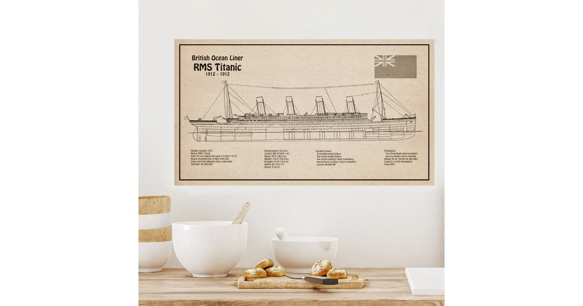 RMS Titanic Ship Blueprint Plans SD Poster | Zazzle