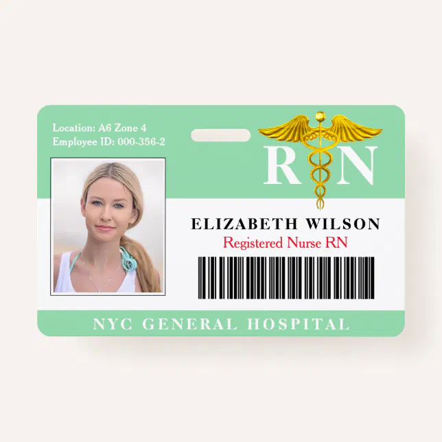 RN Nurse | Hospital Medical Employee Photo ID ID Badge | Zazzle