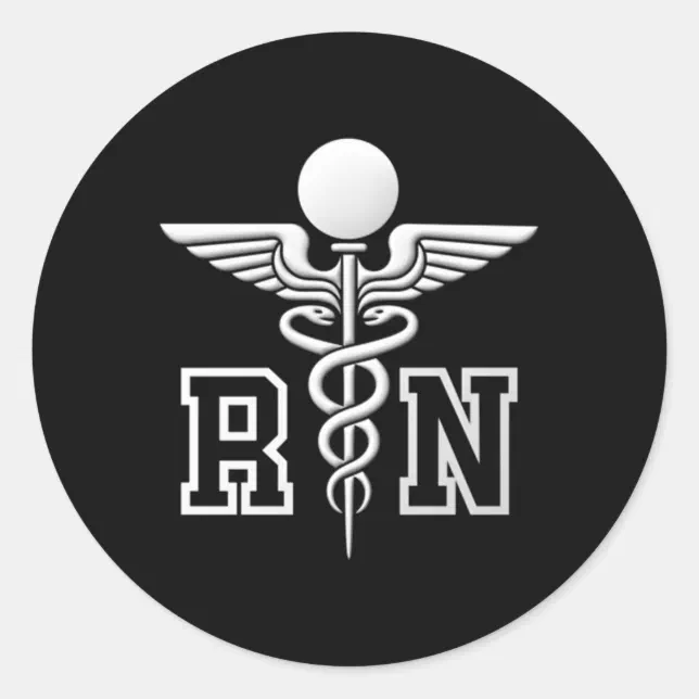 Rn Registered Nurse Caduceus Medical Symbol Classic Round Sticker | Zazzle
