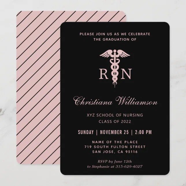 RN Registered Nurse Caduceus Minimalist Graduation Invitation | Zazzle
