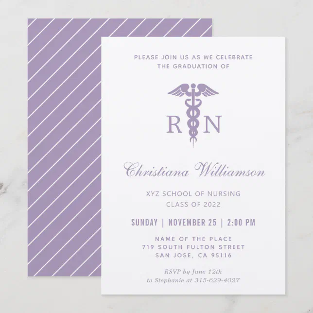 RN Registered Nurse Caduceus Minimalist Graduation Invitation | Zazzle