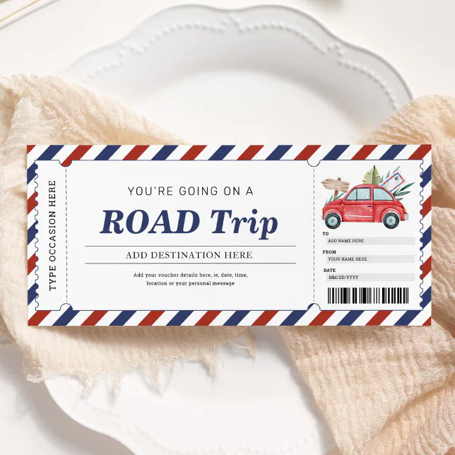 Road Trip Gift Ticket Trip Travel Voucher Invitation | Zazzle