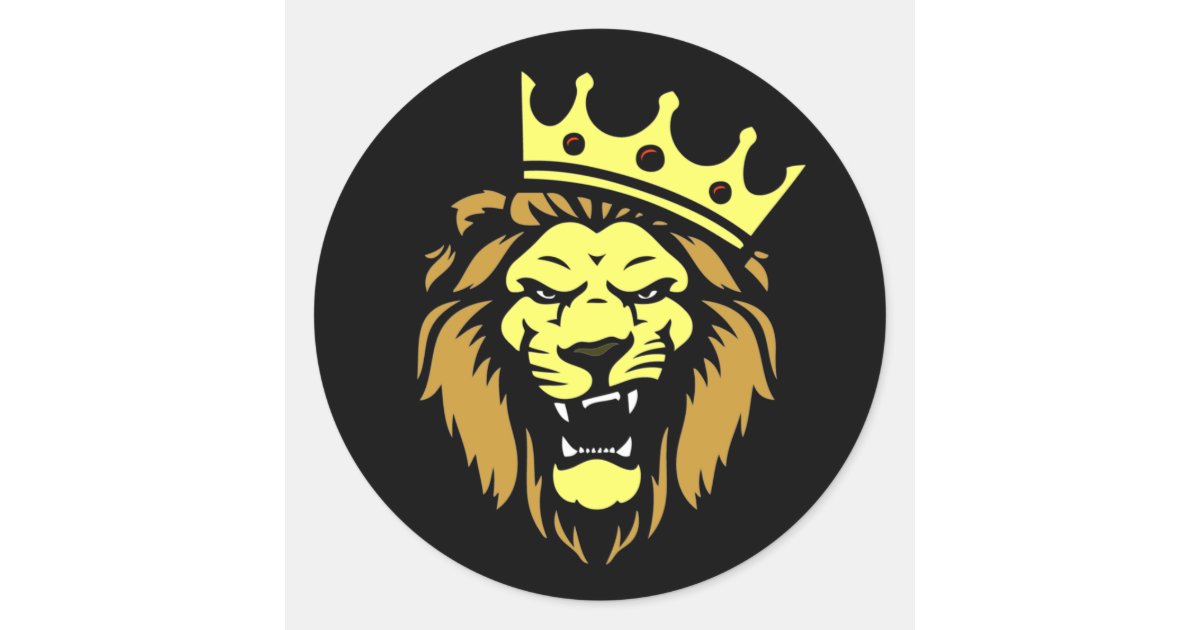 Roaring lion with crown classic round sticker | Zazzle