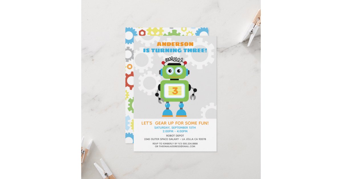 Robot Birthday Party Invitation - Wil•Bot Beep Bop | Zazzle