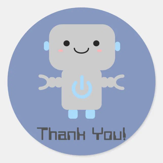 Robot Cute Cartoon Thank You Blue Classic Round Sticker | Zazzle