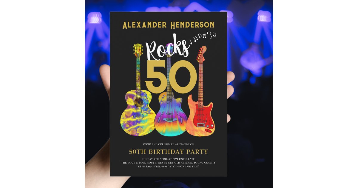Rock and Roll 50th Birthday Party Invitation | Zazzle
