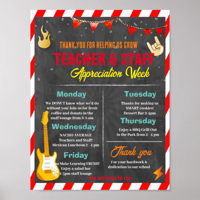 Rock Star Teacher and Staff Appreciation Week Poster | Zazzle