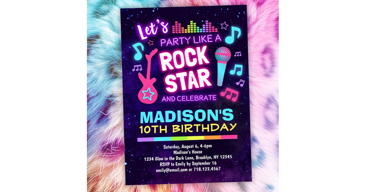 Rock Star Theme Birthday Party Invitation | Zazzle