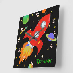 Rocket Personalised Wall Clock | Zazzle
