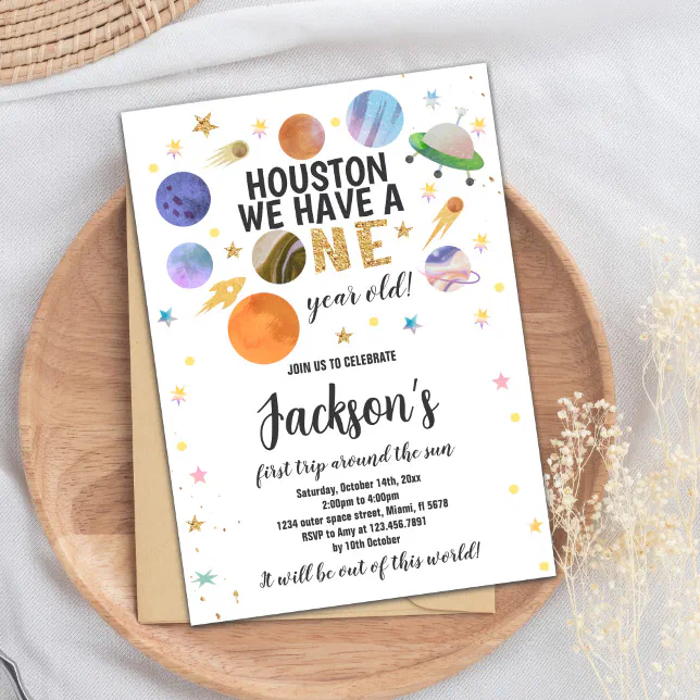 Rocket, Planets & Stars Galaxy Theme Invitation | Zazzle