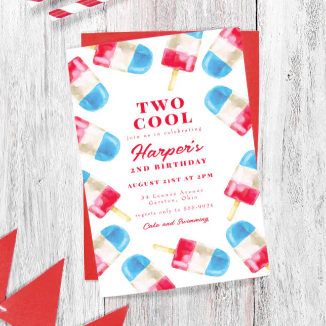 Rocket Pop Summer Popsicle Two Cool 2nd Birthday Invitation | Zazzle
