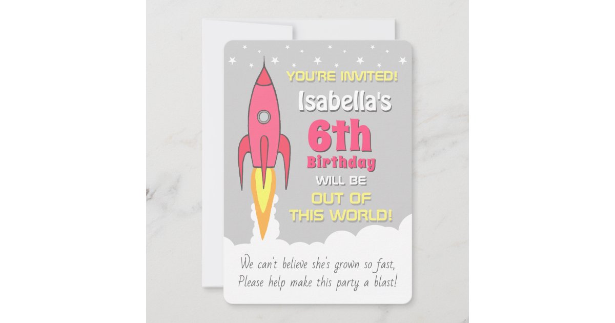 Rocket Ship Girls Outer Space Birthday Invitation | Zazzle