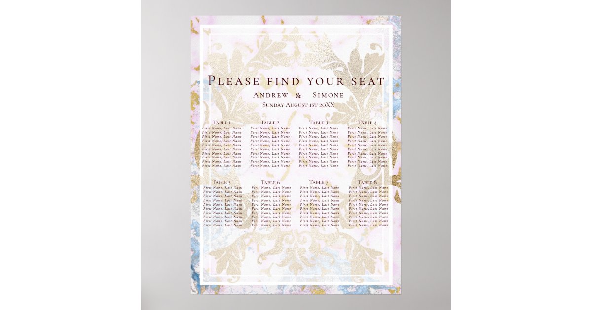 Rococo 8 Table Wedding Seating Chart | Zazzle