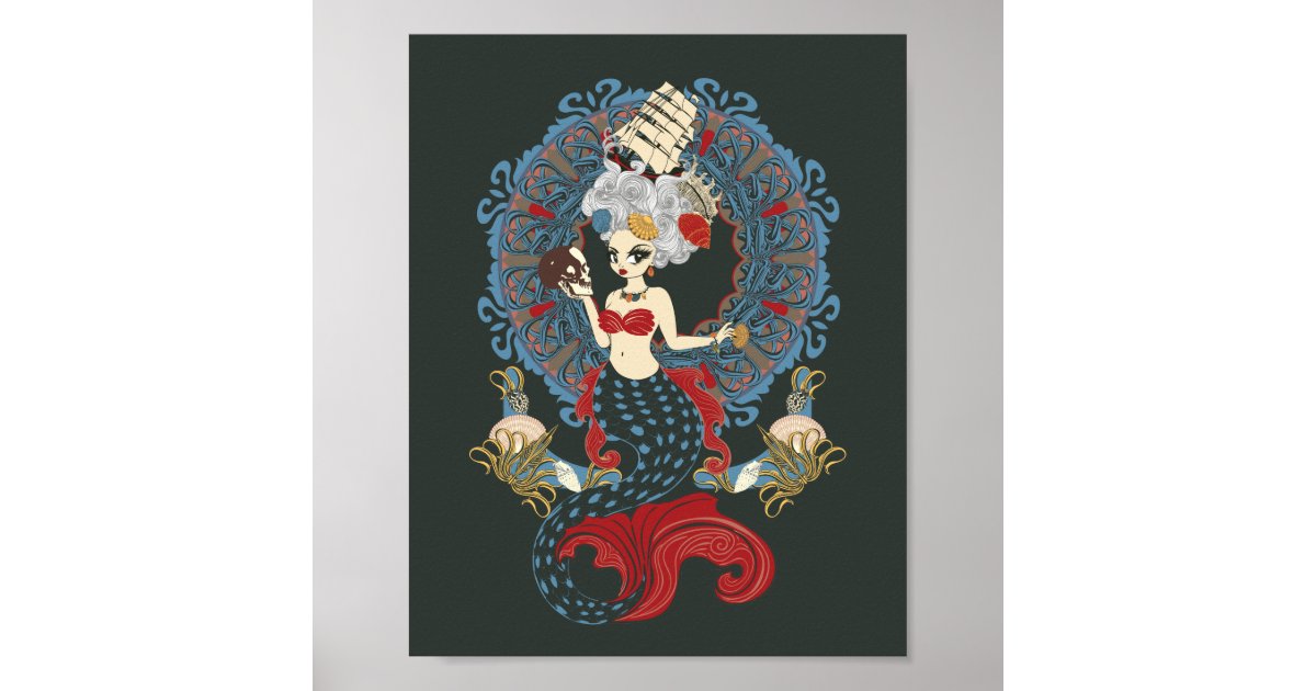 Rococo mermaid art nouveau card poster | Zazzle