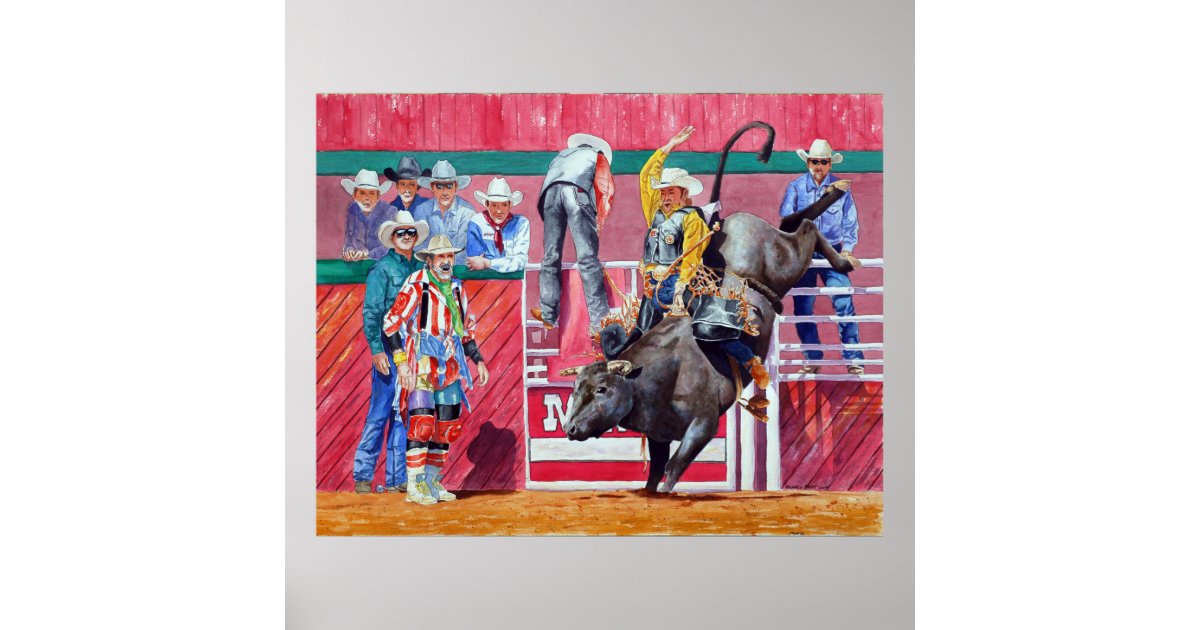 Rodeo Clown and Bull Rider Poster | Zazzle