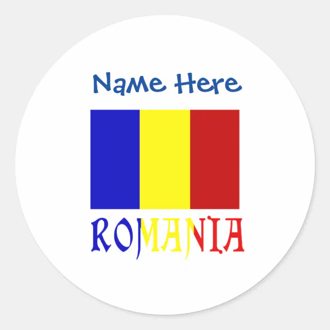 Romania and Romanian Flag Blue Personalisation Classic Round Sticker ...