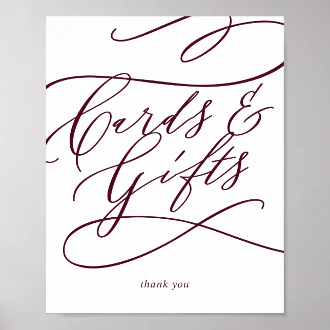 Romantic Burgundy Text Calligraphy Cards and Gifts Poster | Zazzle