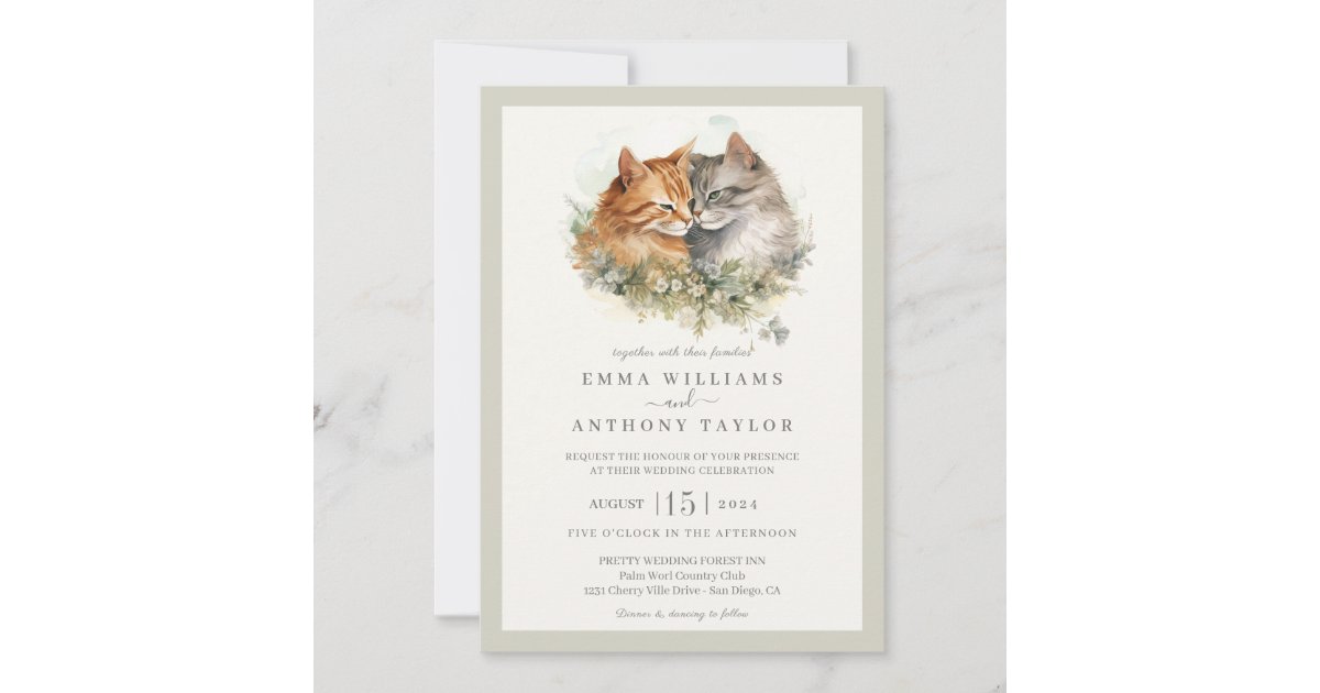 Romantic Cat Couple Wedding Invitation | Zazzle