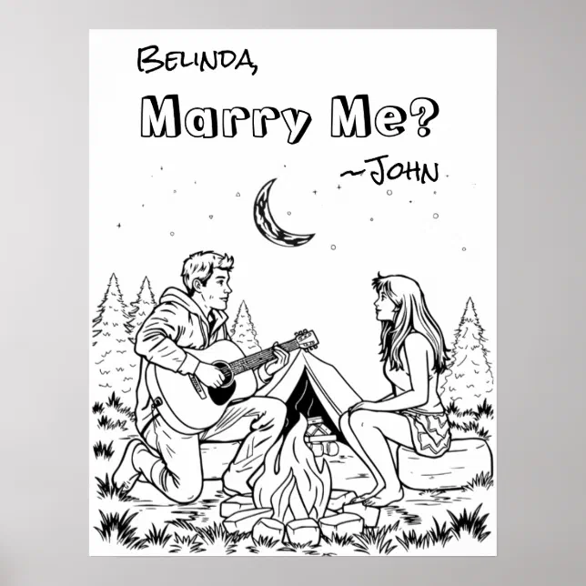 Romantic Colouring Page | Marry Me? Poster | Zazzle