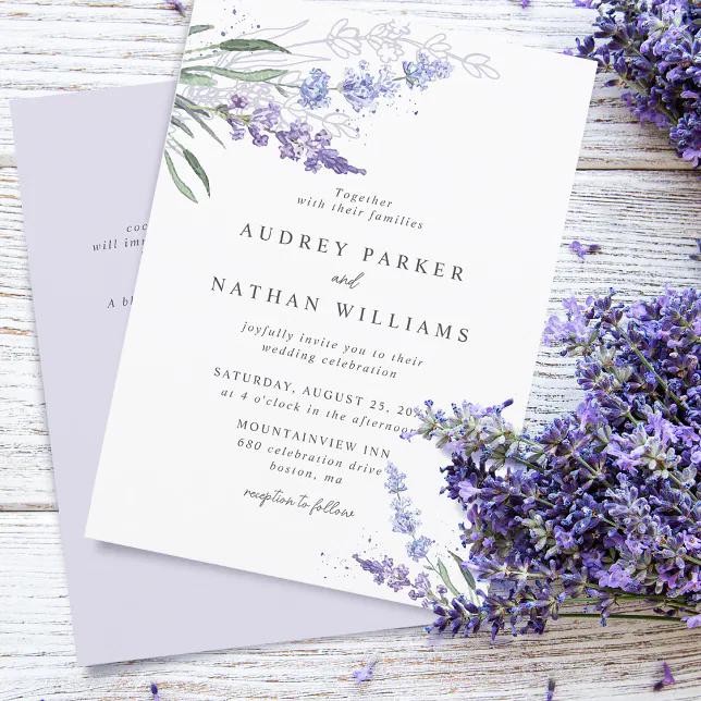 Romantic Lavender Floral w/ Details Wedding Invitation | Zazzle