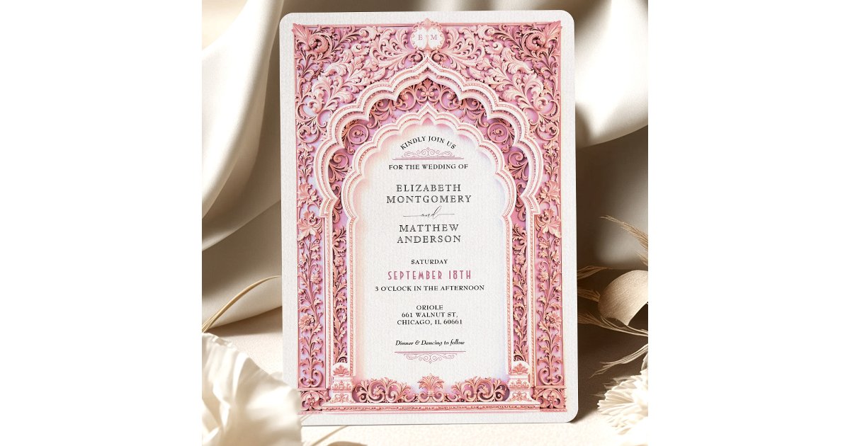 Romantic Pink Filigree Indian Wedding Ornate Invitation | Zazzle