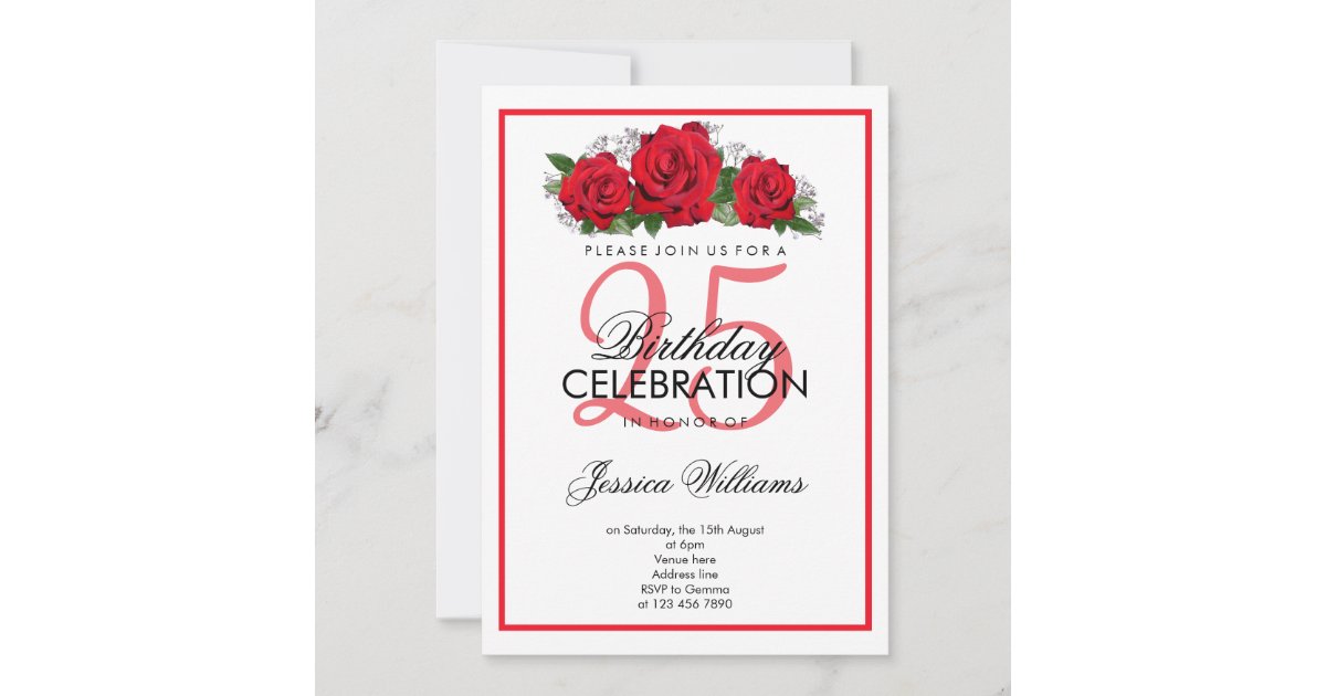 Romantic Red Roses Birthday Invitation | Zazzle