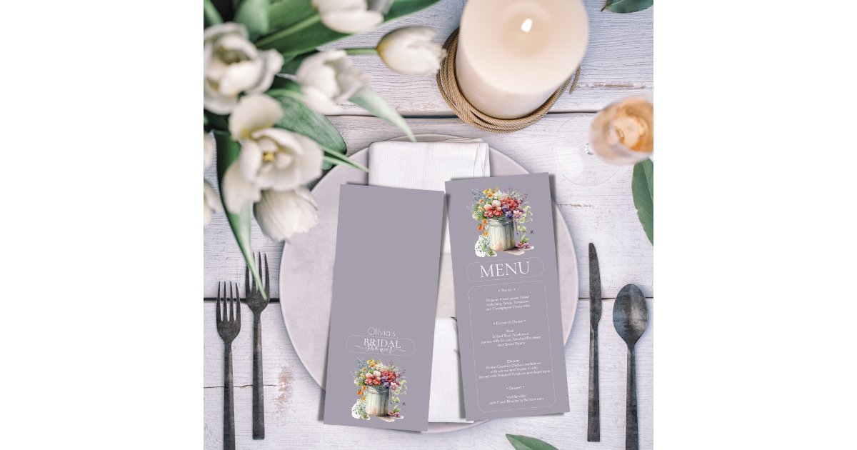 Romantic Spring Flowers Vase Bridal Shower Menu Invitation | Zazzle