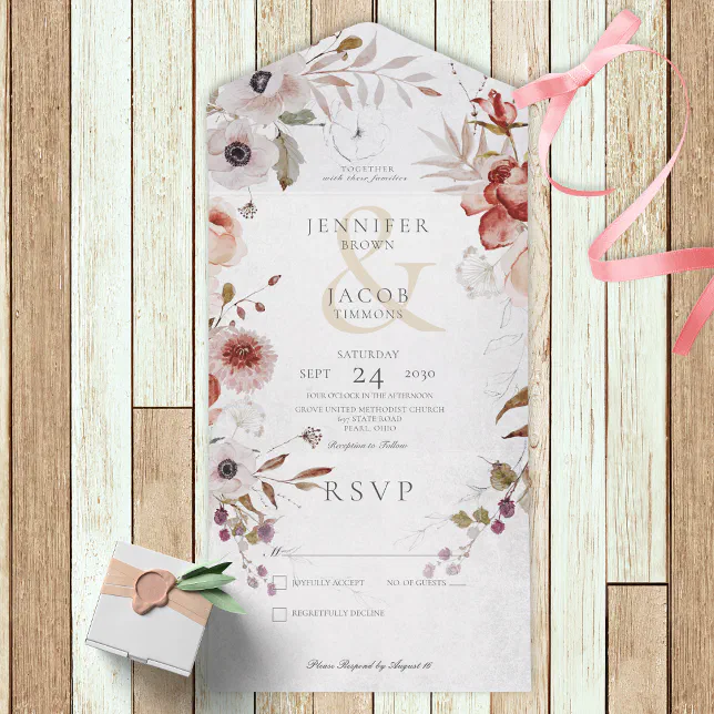Romantic White & Pink Floral No Dinner All In One Invitation | Zazzle