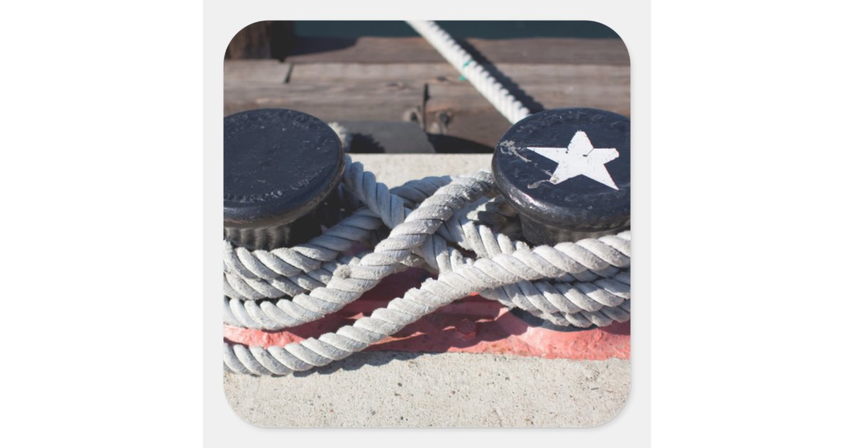 Rope Tied To Two Bollards Square Sticker | Zazzle