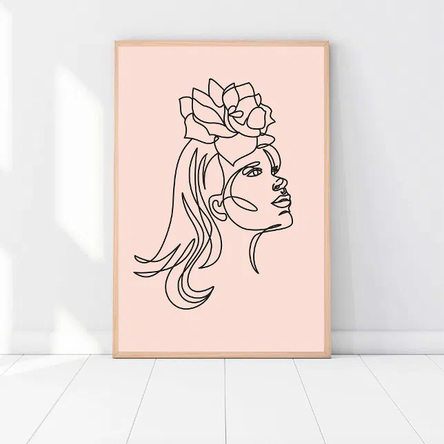 Rose Coloured Line Art, Woman Portrait Illustratio Poster | Zazzle