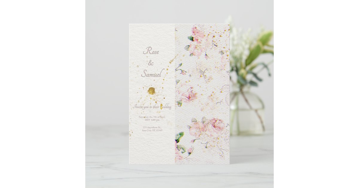 Rose Floral Elegant Paper Textured Wedding Invitation | Zazzle