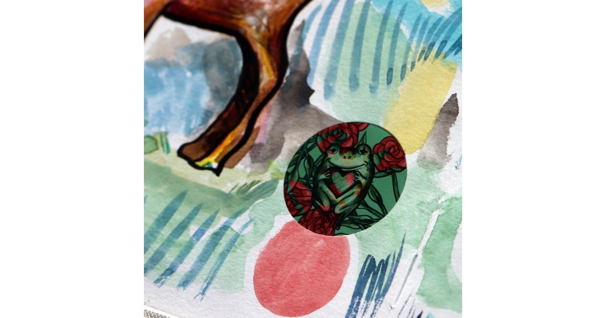 Rose Frog Roses Frogs Pattern Rosey Froggy Classic Round Sticker | Zazzle