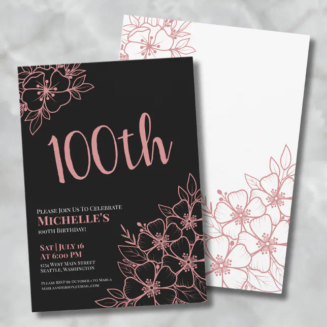 Rose Gold 100th Birthday Party Invitation | Zazzle