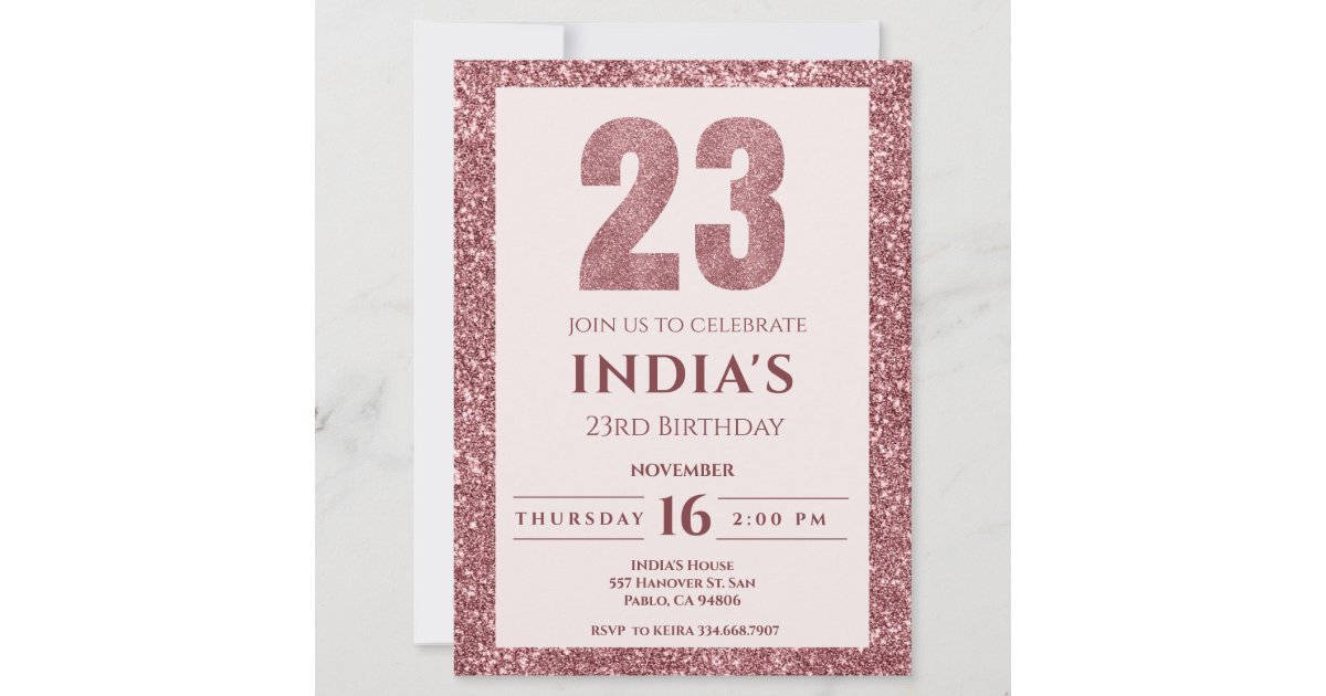 rose gold 23rd birthday invitation | Zazzle