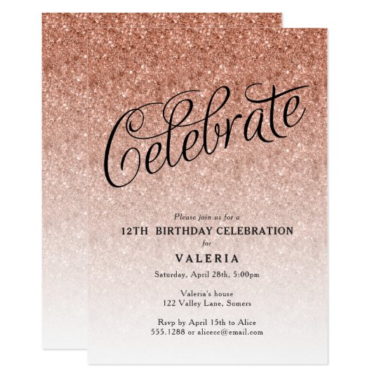 Rose Gold Birthday Celebrate Glitter Invitation | Zazzle.co.uk