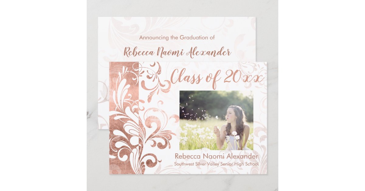 Rose Gold Elegant Swirl Photo Graduation Invitation | Zazzle