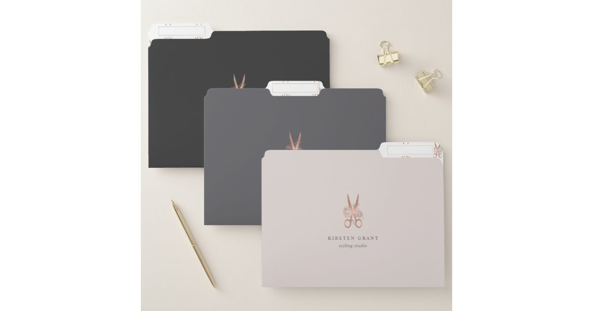 Rose Gold Floral Scissors Salon Logo File Folder | Zazzle