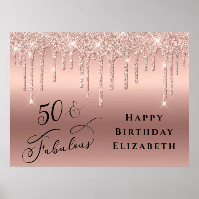 Rose Gold Glitter 50th Birthday Party Poster | Zazzle