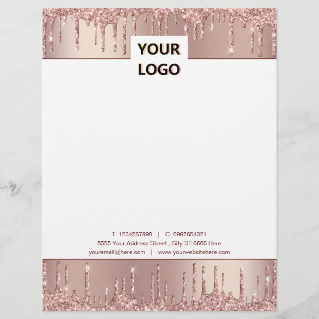 Rose Gold Glitter Business Letterhead Template | Zazzle