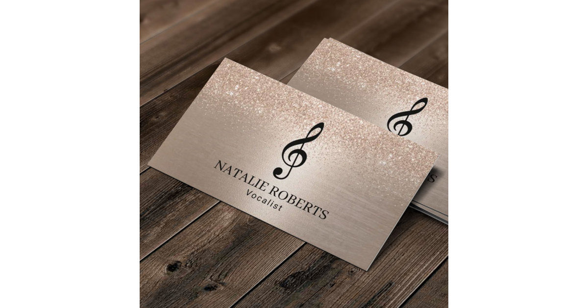 Rose Gold Glitter Music Vocalist Singer Songwriter Business Card | Zazzle